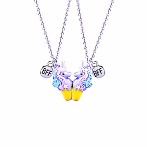 BONL Best Friend Necklaces Magnetic Friendship Necklace for 2 girls BFF Gifts for Girls or Kids (Purple Unicorns)