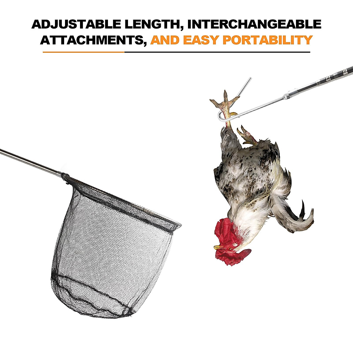 Animal Catch Net Pole Trap Tool Chicken Catcher Leg Hook Catching Kit Animal Control Capture Pole Cat Bird Poultry and Small Animals Trapping Net