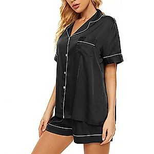 Zando Womens Two Piece Pajama Set Sexy Pajamas for Women Silk Ladies Pajamas Satin Pajamas Womens Button Down Pajama Shorts Set Women's Sleepwear Bride Pajamas Comfort PJS Black Small