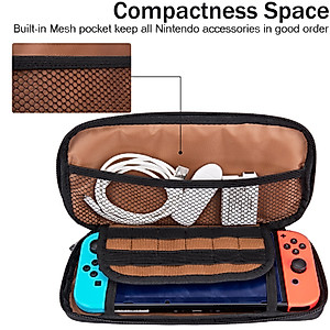 ibeacos Leather Game Traveler Deluxe Travel Case Console Protective Sleeve Accessories Storage Bag With 12 Build-in Game Card Holders And Mesh Zipper Pocket for Nintendo (Coffee)