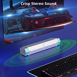 Jeecoo M20 Bluetooth Computer Speakers for PC Desktop Monitor, Gaming PC Sound Bar - Wired USB-Powered, Superb Stereo Sound, with LED Lighting, White