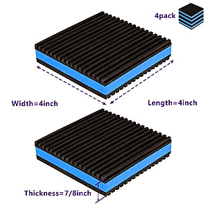 Mxclimate Anti Vibration Pads, Rubber-EVA Vibration Dampeners 4" x 4" x 7/8" Isolation Pad for Air Compressor,Washing Machine,AC Units,Treadmill 4Pack