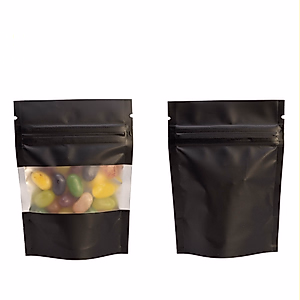 Premium.PKG | 100 Smell Proof, White Pro Quality Mylar Bags | 130 Micron (5 mil) Foil | Stand Up Pouch with Resealable Ziplock and Clear Window | For Food, Small Items and More… (Matte Black 3x4")