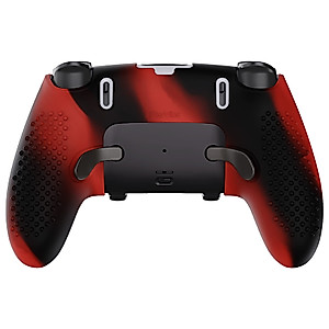 PlayVital 3D Studded Edition Anti-Slip Silicone Cover Case for ps5 Edge Controller, Soft Rubber Protector Skin for ps5 Edge Wireless Controller with 6 Thumb Grip Caps - Red & Black