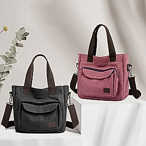 SUKUTU Ladies Canvas Tote Handbags Multi Pockets Satchel Large Capacity Stylish Top Handle Shoulder Bag