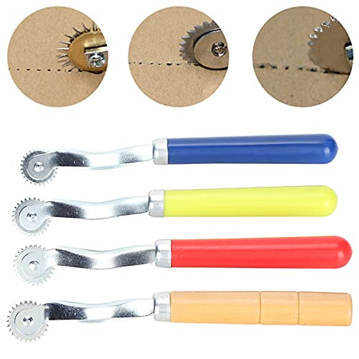 4Pcs Tracing Wheel Wooden Sewing Tools Marking & Tracing Tools Plastic Handle Stitch Marking Spacer for Sewing Patterns Wheel Sewing Tool with Packaging Bag Leather Paper Cloth
