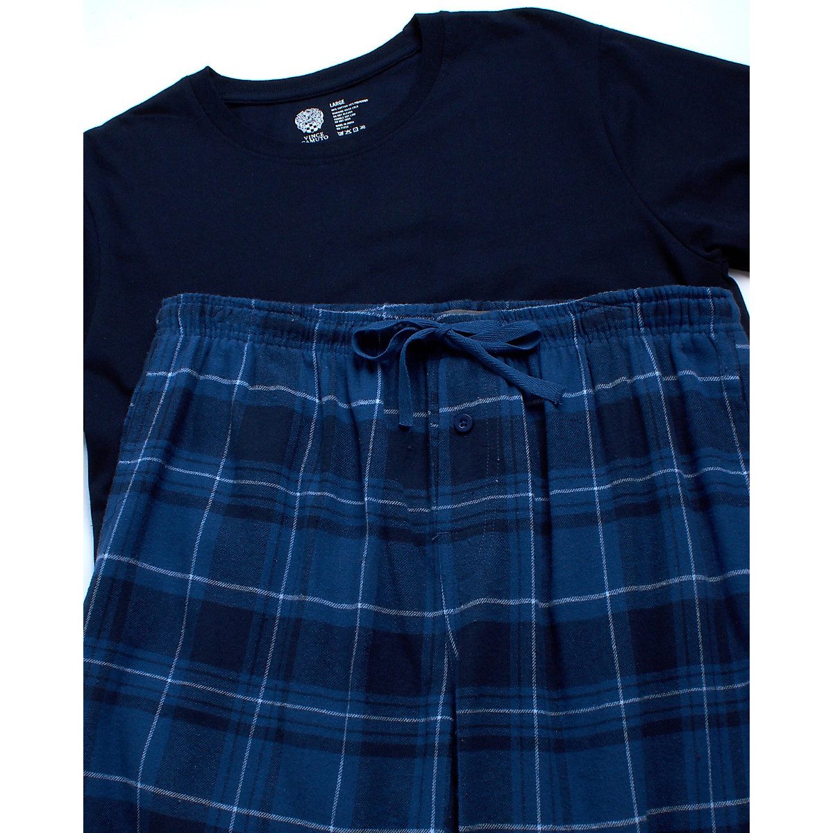 Vince Camuto Men's Pajama Set - 2 Piece Short Sleeve T-Shirt and Fleece Lounge Pants Pajamas for Men (S-XL), Size Medium, Navy/Denim Plaid