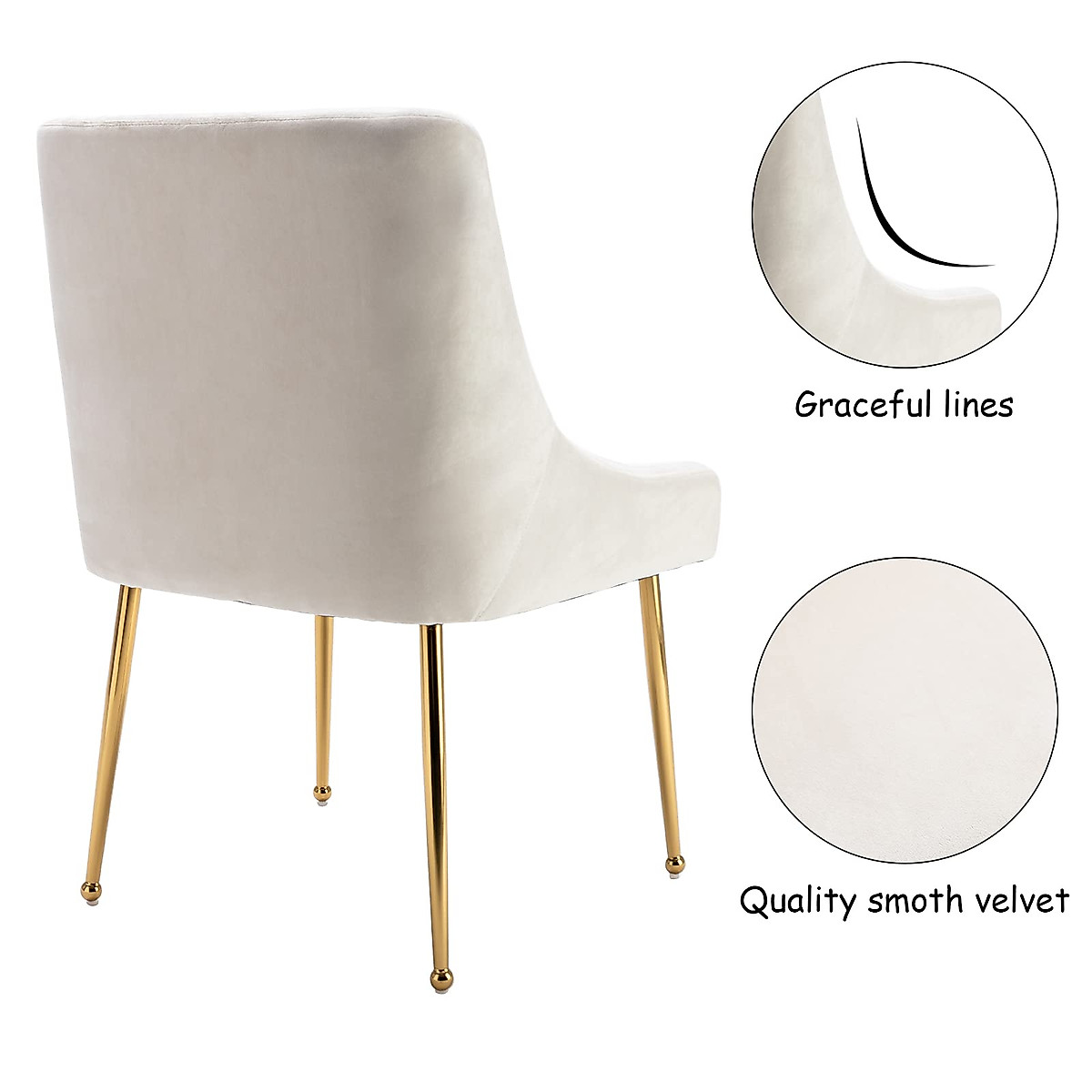 ZHENGHAO Velvet Dining Chairs Set of 6, Modern Accent Kitchen Chairs with Gold Legs Upholstered Guest Chairs for Living Room/Kitchen/Restaurant, White
