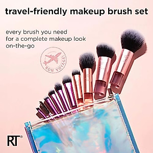 Real Techniques 11 Piece Travel Fantasy Mini Brush Set, Travel Size Makeup Brushes For Foundation Eyeshadow, Powder, Blush, Contour, & Concealer, Makeup Bag Included, Gift Set, Cruelty-Free