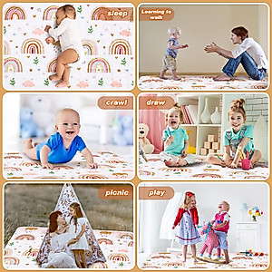 Boho Rainbow Baby Play Mat Portable 43 x 43 Inch Crawling Mat Washable Non Slip Foldable Tummy Time Mat Kids Floor Mat Playpen Mat for Babies Infants Toddlers Floor Playpen Tummy Time Activity