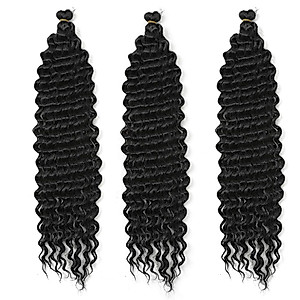 Deep wavy Crochet Hair Long Curly Crochet Hair for Women 22inch Ocean wave braiding hair Deep Twist Crochet Braids Synthetic Braiding Hair Extensions(22 inch, 1B)