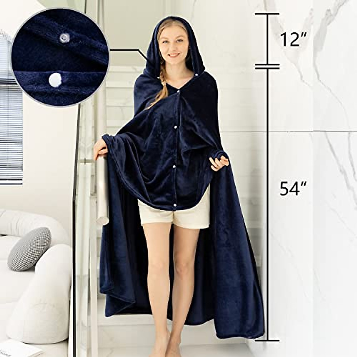 NANPIPER Wearable Blanket,Oversized Hoodie Blankets for Women,Soft Fuzzy Throw,Warm Plush Fleece Microfiber, 65"x80" Navy Blue