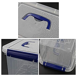 Hespama 6 Quart Storage Bin, Plastic Latching Box/Container with Clear Lid, Dark Blue Handle and Latches, 4 Packs
