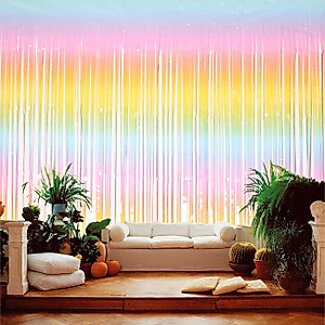 BRZIKWT 2 Pcs Maka Rainbow Foil Curtain Tinsel Backdrop Beautiful Streamers Backdrops Shiny Photoshoot Streamers Perfect for Family Party,Birthday,Christmas,Graduation Decorations(3.2 ft x 8.2 ft)