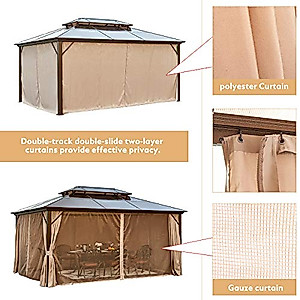 MELLCOM 12 x 16ft Polycarbonate Hardtop Gazebo, Double Roof Aluminum Gazebo, Outdoor Waterproof Gazebo with Netting and Curtains for Patios, Garden, Deck, Lawns