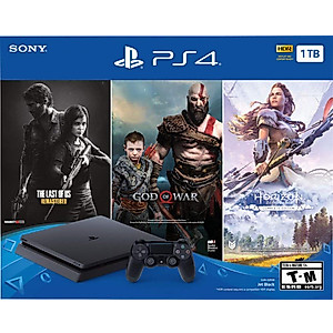 Flagship Newest Play Station 4 1TB HDD Only on Playstation PS4 Console Slim Bundle with Three Games: The Last of Us, God of War, Horizon Zero Dawn 1TB HDD Dualshock 4 Wireless Controller -Jet Black