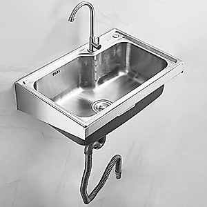 Wall mount utility sink,stainless steel wall-mounted commercial large sink,free standing utility sink、Stainless Steel Utility Sink Commercial Single Bowl Sink,for Laundry/Backyard/Garage ( Size : 15*1
