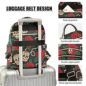Yasala Halloween Women Backpack Sugar Skull Vivid Flower Leaves Travel Bag Compact Daily Bag Diaper Bag