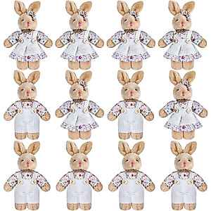 Skylety 12 Pcs Mini Bunny Plush Stuffed Animal Small Couple Easter Rabbit Plushie Burlap Floral Baby Shower Decoration Cute Soft Bunny for Valentines Birthday Party Favor, 4 Inch (Cute Style)