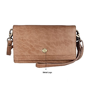 LEDERBUCK Real Leather Smartphone Crossbody Handbag Wristlet Purse Clutch for Women (Nougat)