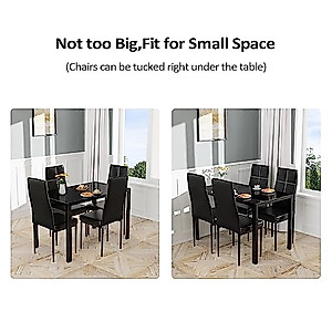 Bonnlo 5 Piece Modern Table Set for 4,Kitchen Table and Chairs for 4,Black Glass Small Kitchen Table and PU Leather Chairs for Dining Room Small Spaces,Metal Frame,Black