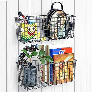 4 Set [Extra Large] Hanging Wall Basket for Storage, Wall Mount Sturdy Steel Wire Baskets, Metal Hang Cabinet Bin Wall Shelves, Rustic Farmhouse Decor, Kitchen Bathroom Organizer, Industrial Gray