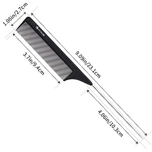 HYOUJIN Carbon Hair Rat Tail Combs Parting Rattail Combs Teasing Fine Tooth Comb Metal Hair Pick Detangling Combs for Women for Curly Hair Black