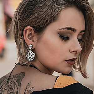 FIBO STEEL 9 Pairs 18k Gold Plated Geometric Earrings Exaggerated Statement Earrings Stylish Sectored Twisted Ginkgo Leaf Earrings for Women Silver Tone