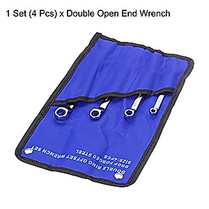 uxcell 45-Degree Offset Box End Wrench Set, 5.5-14mm Metric CR-V Steel with Rolling Pouch, 4-Piece