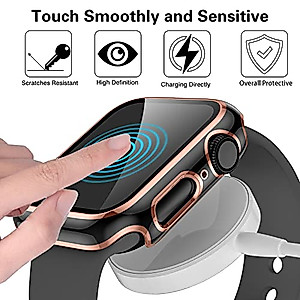 GEAK Hard Cover Compatible for Apple Watch Case 40mm with Screen Protector, Full Coverage Hard PC Cover with Rose Gold Edge Screen Protector for Women Men iWatch 40mm Series 6/5/4/SE Black/Rose Gold