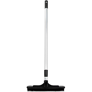 ForPro Professional Collection Extendable Salon Broom, Non-Scratch Rubber Bristles, Aluminum Handle Adjustable to 51.5”, Ideal for Pet Hair, Lint, Dust, Dirt, Black