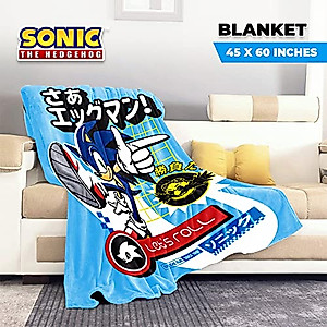 JUST FUNKY Sonic The Hedgehog Fleece Throw Blanket | Sonic Blanket | Sonic Blanket for Boys |45 x 60 Inches | Featuring Sonic The Hedgehog Let's Roll | Bed Couch Room décor | Officially Licensed