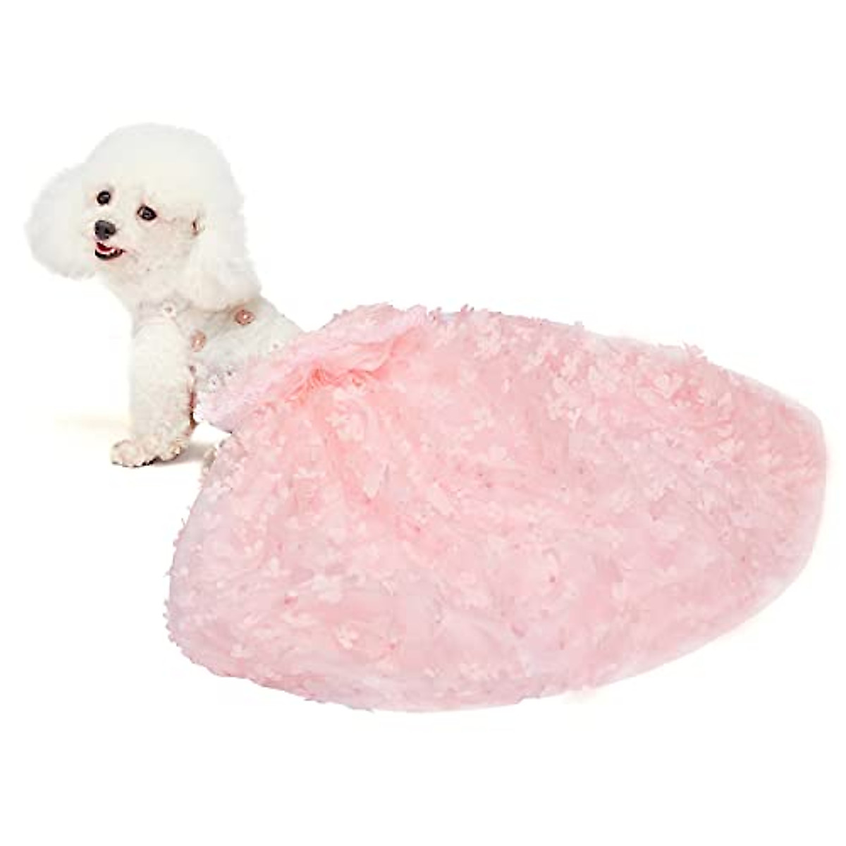 Dogs Wedding Dresses Flower Tutu Skirt with Detachable Train for Small Medium Dog Pet Outfit Formal Apparel Princess Clothes for Birthday Party Costume (Pink Set, XL)