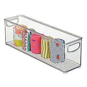 mDesign Plastic Home Closet Organizer - Basket Storage Holder Bin with Handles for Bedroom, Bathroom, Cabinet Shelves, Entryway, and Hallway - Holds Sweaters, Purses - Ligne Collection - 2 Pack, Clear