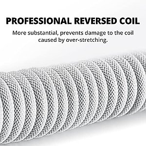 GUNMJO Pro Custom Coiled USB C Cable for Gaming Keyboard, Double-Sleeved Mechanical Keyboard Cable with Detachable Metal Aviator, 1.5M USB-C to USB-A, White Color