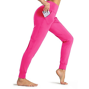 Wjustforu Women's Joggers Sweatpants High Waist Lounge Tapered Pants with Pockets Loose Track Cuff Leggings for Gym, Workout, Yoga (Small, Bright Pink)
