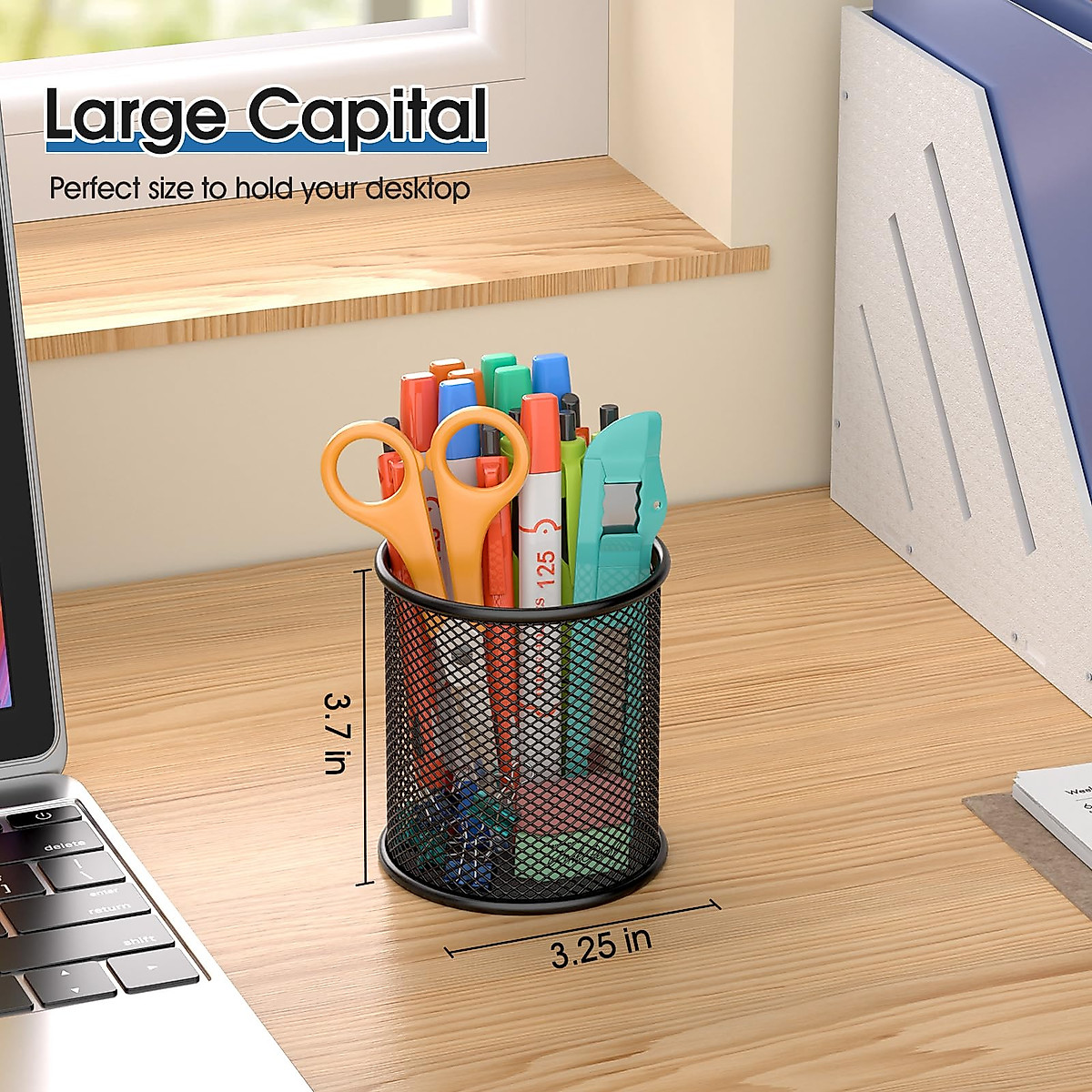 MaxGear Pen Holder for Desk, Premium Mesh Metal Pencil Holder Pen Cup Marker Holder Makeup Brush Holders, Desk Accessories & Workspace Organizers for Home, School & Office, Black, 3.7’’ Tall, 3 Pack
