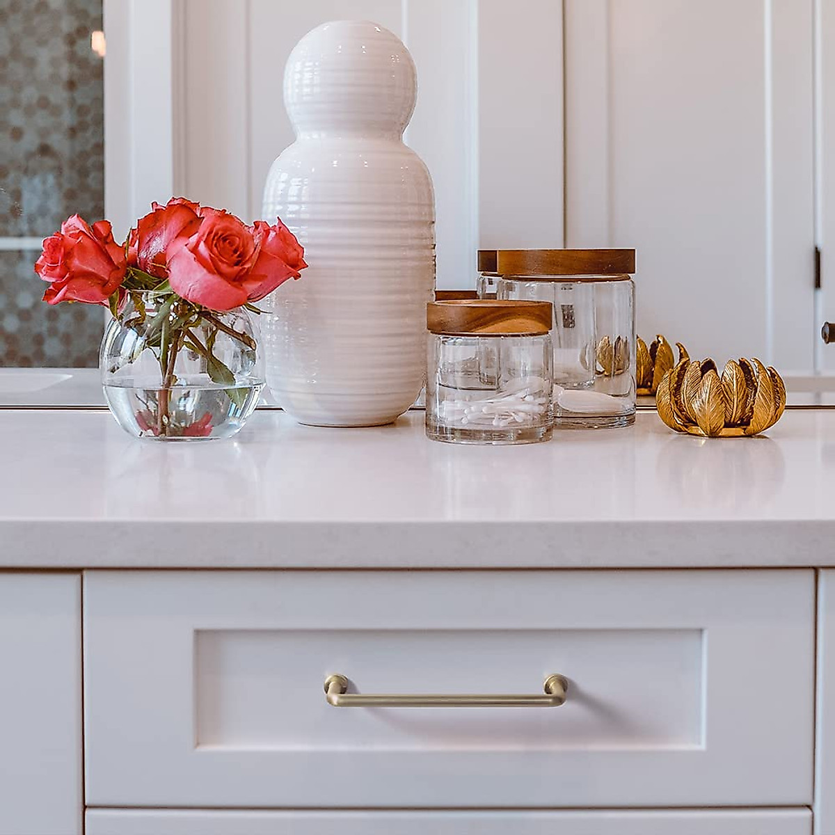 Goo-Ki 6 Pack 5" Center to Center Light Brushed Brass Modern Cabinet Pulls Solid Contemporary Home Improvement Hardware Brushed Drawer Pulls Zinc Alloy Kitchen Handles