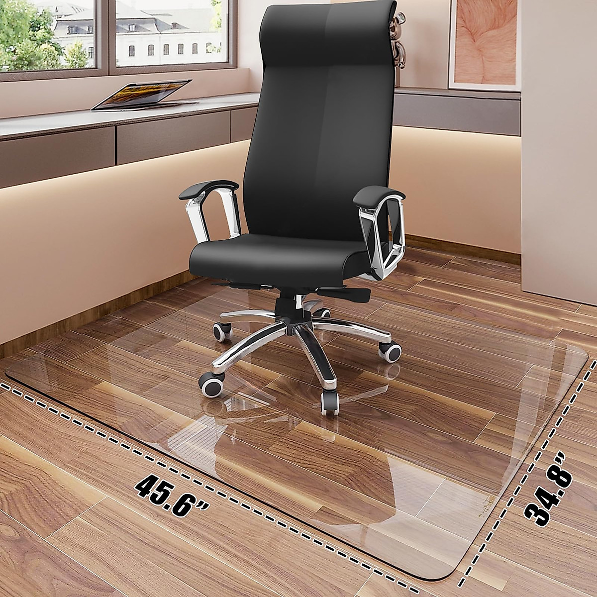 SHAREWIN Office Chair Mat for Carpet/Hardwood Floor- Tempered Glass Desk Chair Mat fo Office Home 1/5” Thick, Heavy Duty Under Desk Protector, Computer Gaming Chair Mat w/Anti-Slip Pads, 46” x 35”