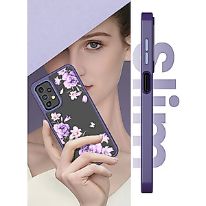 Dretal for Samsung A23 4G/ 5G Case, Galaxy A23 Case Tempered Glass Screen Protector,Military Grade Drop Tested Hard Back & Soft Edge Slim Flower Women Girls Phone Protective Cover(Deep Purple)