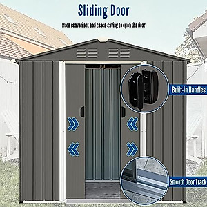 MIRAFIT 6x4 Ft Storage Shed, Galvanized Steel Sheds & Outdoor Storage Cabinet with Sliding Door, Garden Metal Shed for Tool, Bike, Lawn Mower, Backyard, Patio, Olive Gray