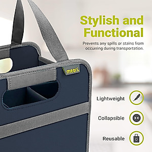 meori Foldable 6 Bottle Wine Tote Marine Blue Organize Crate Glass Dividers Stylish Travel Storage Box Liquor Spirits Tastings Grocery Shopping Hostess Gift (A100616)