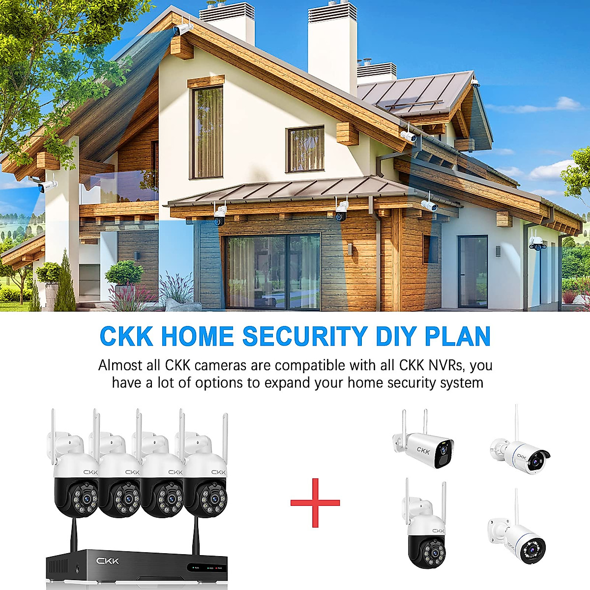 【Pan Tilt Zoom】 Wireless Security Camera System,4pcs 3MP PTZ Cameras Outdoor Indoor, 8 Channel 3MP WiFi Surveillance NVR System with 1TB Hard Drive,Floodlights & Siren Alarm,AI Human Detection