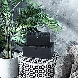 CosmoLiving by Cosmopolitan Wood Geometric Box with Hinged Lid, Set of 2 10", 8"W, Black