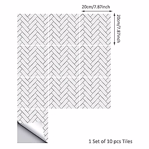 Tile Stickers Creamy White Rectangle Stick On Tiles Bathroom PVC Self Adhesive Wall Tiles Kitchen Stick On Wall Tiles Waterproof Peel and Stick Floor Tiles Self Adhesive Tiles for Walls (Size : 10x10
