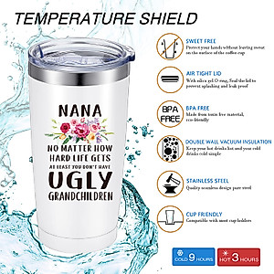 Patelai Nana Gifts, Nana at Least You Don't Have Ugly Grandchildren, Nice Grandma Mom Gifts for Mother's Day Thanksgiving Day Birthday, 20 oz Insulated Travel Tumbler with Lid Gift Box