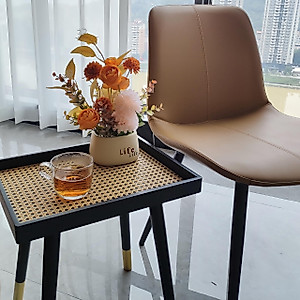 XOXNEUN Rattan Side Table,Rectangle Nightstand,Boho Side Table,Small Sofa Table for Living Room Bedroom Small Spaces. (Black)