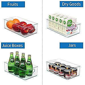 Hudgan Set Of 8 Refrigerator Organizer Bins (4 Large & 4 Medium sizes) - Stackable Fridge Organizer, Clear Plastic Storage Bins for Kitchen, Pantry, Freezer, Cabinets, Linen Closets