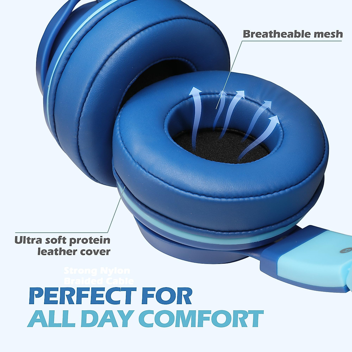 AILIHEN C8 Headphones Wired, On-Ear Headphones with Microphone and Volume Control, Corded 3.5mm Headset for Boys Girl School Smartphones Chromebook Laptop Computer Tablets Airplane Travel (Indigo)