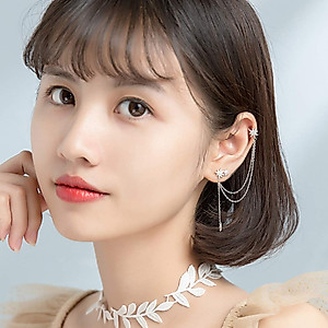 SLUYNZ 925 Sterling Silver Fashion Star Cuff Earring Chain for Women Star Crawler Earring Wrap Earrings (Pair-Silver)